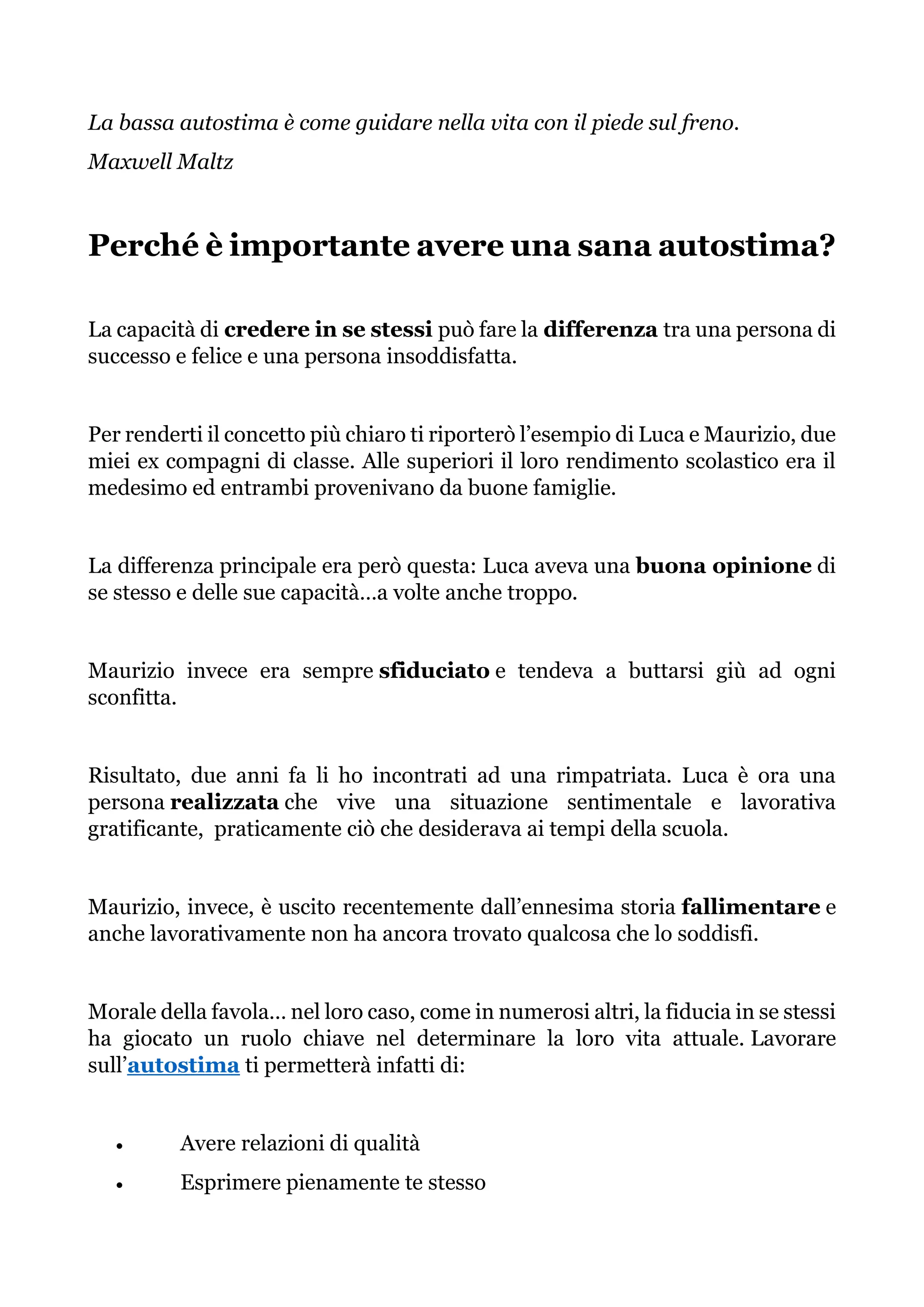 Come aumentare l'autostima | PDF