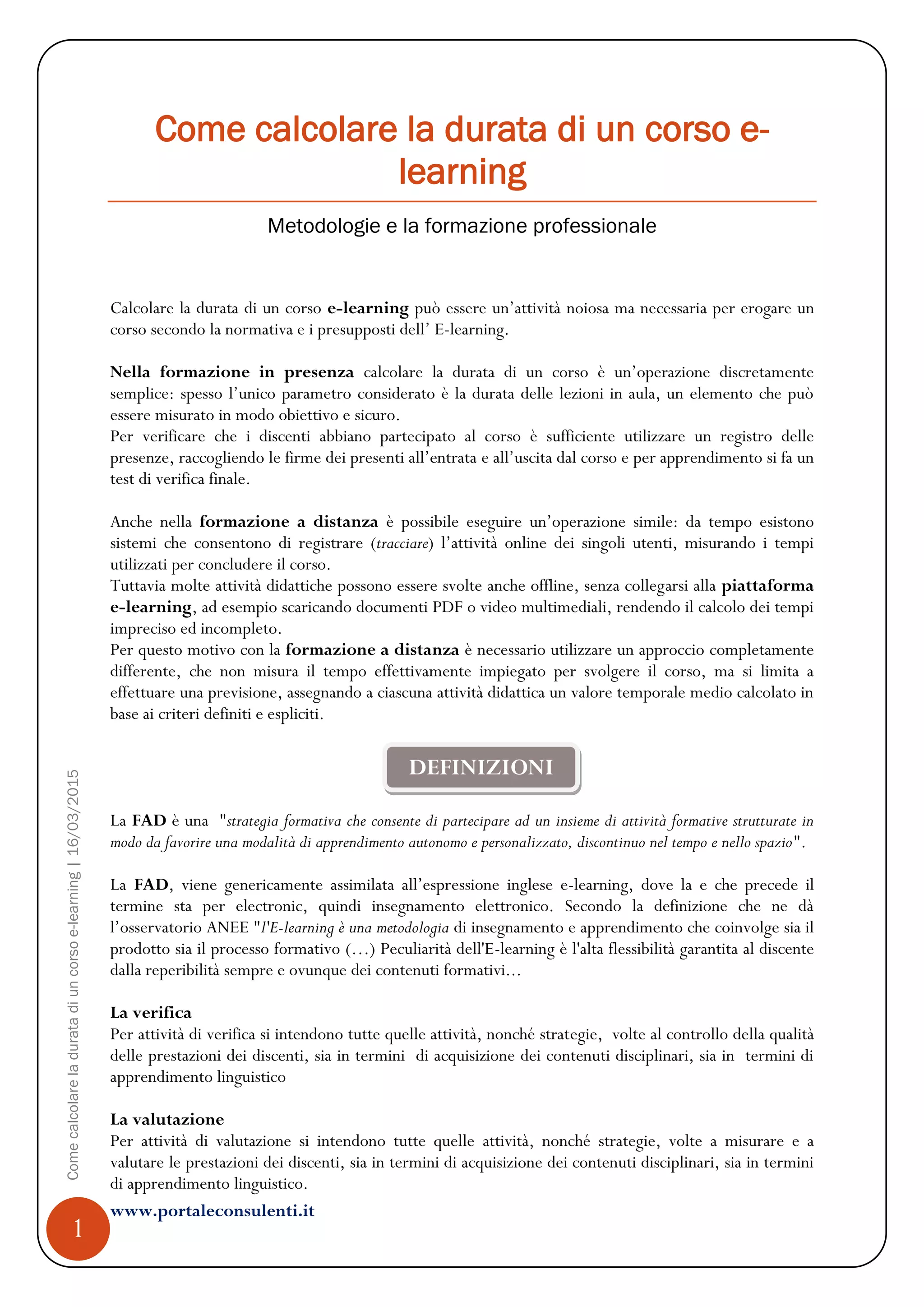 Come calcolare la durata di un corso elearning | PDF