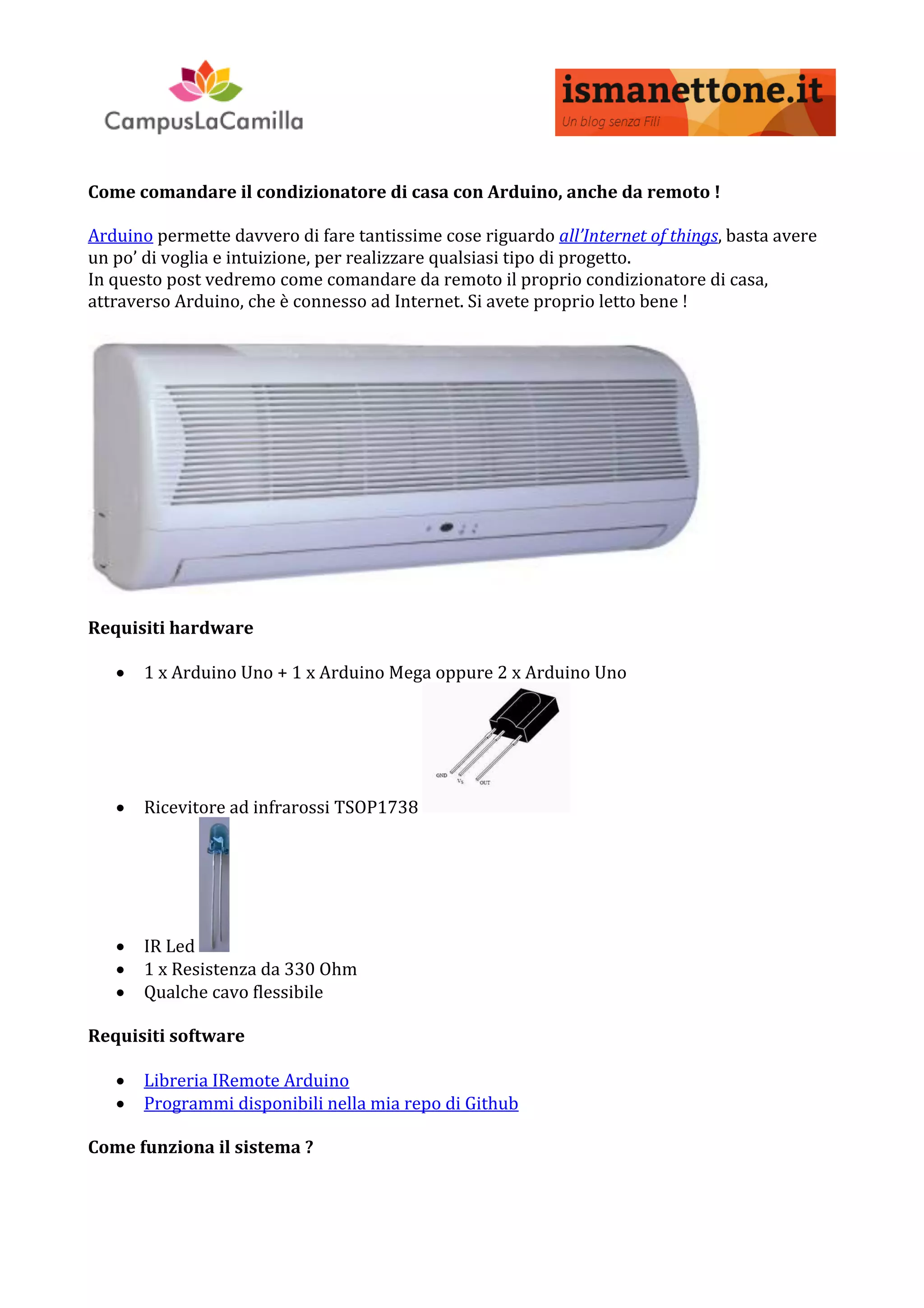 Come comandare il condizionatore di casa con arduino | PDF