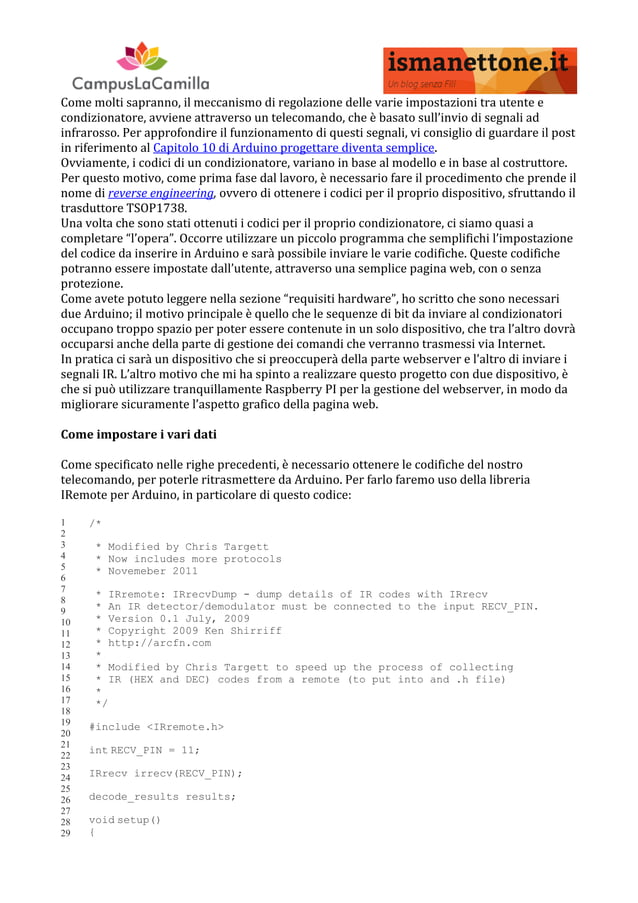 Come comandare il condizionatore di casa con arduino | PDF