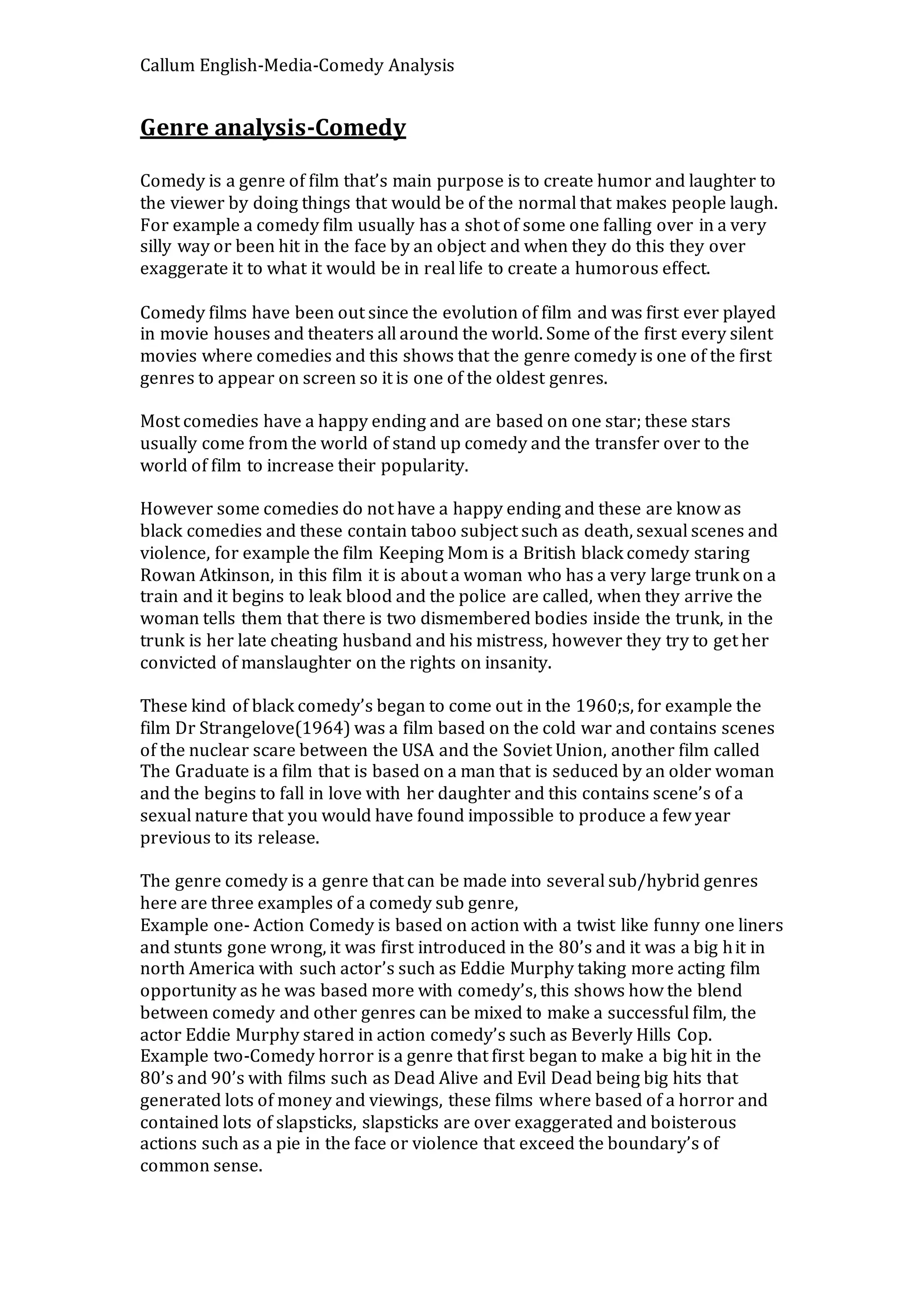 Comedy genre analysis | DOCX