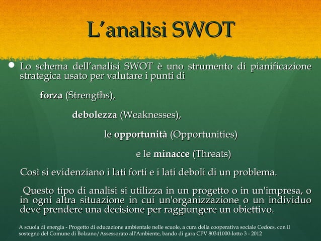 Cedocs ambiente: come fare l'analisi swot | PPT | Education