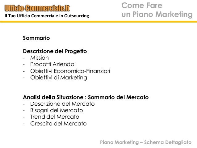 Come fare un Piano Marketing, Schema Dettagliato Come fare un Piano Marketing, Schema Dettagliato