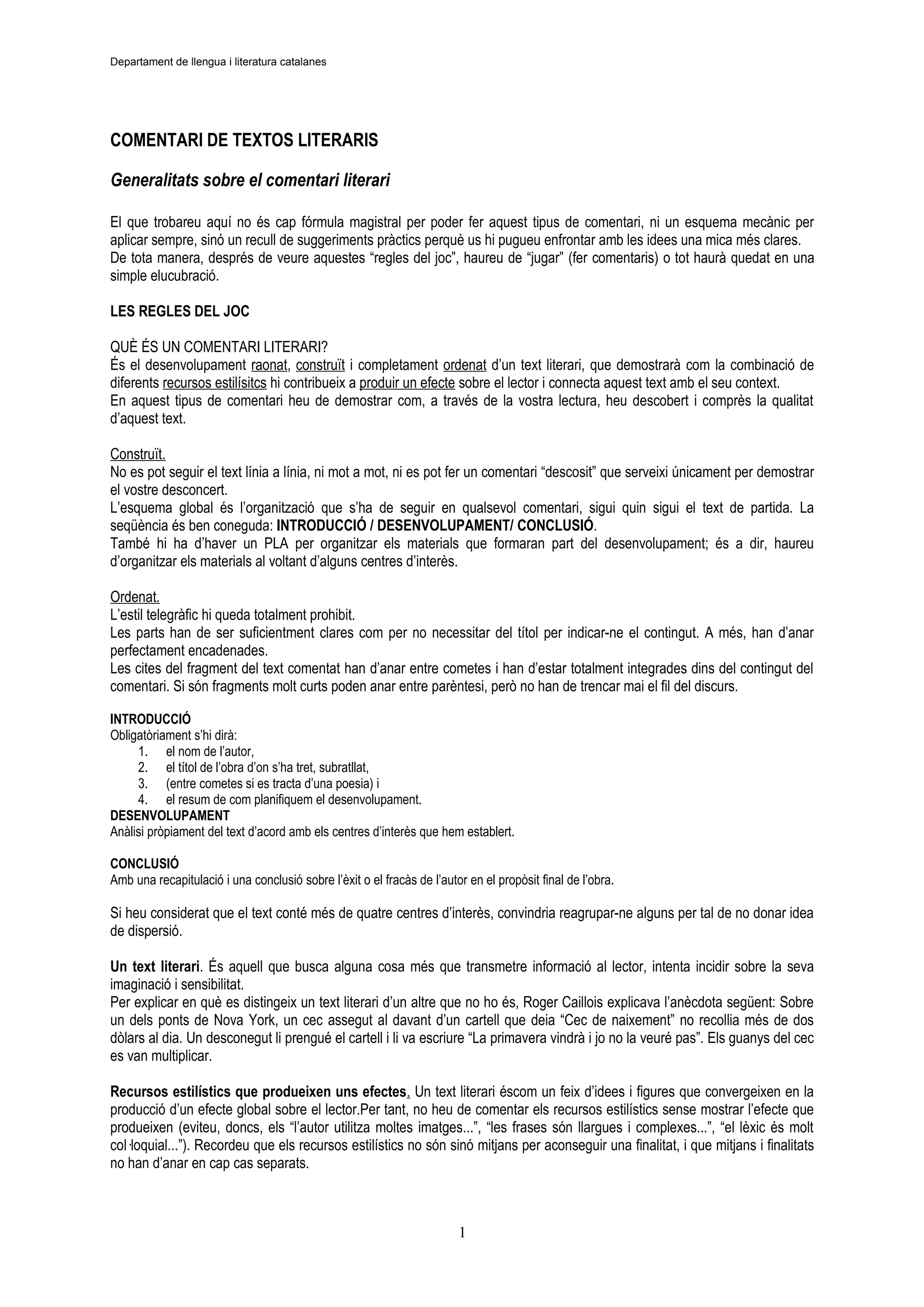 Comentari de textos literaris | DOC