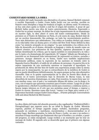 Comentario de esperando a godot. Universidad de Valencia | ODT