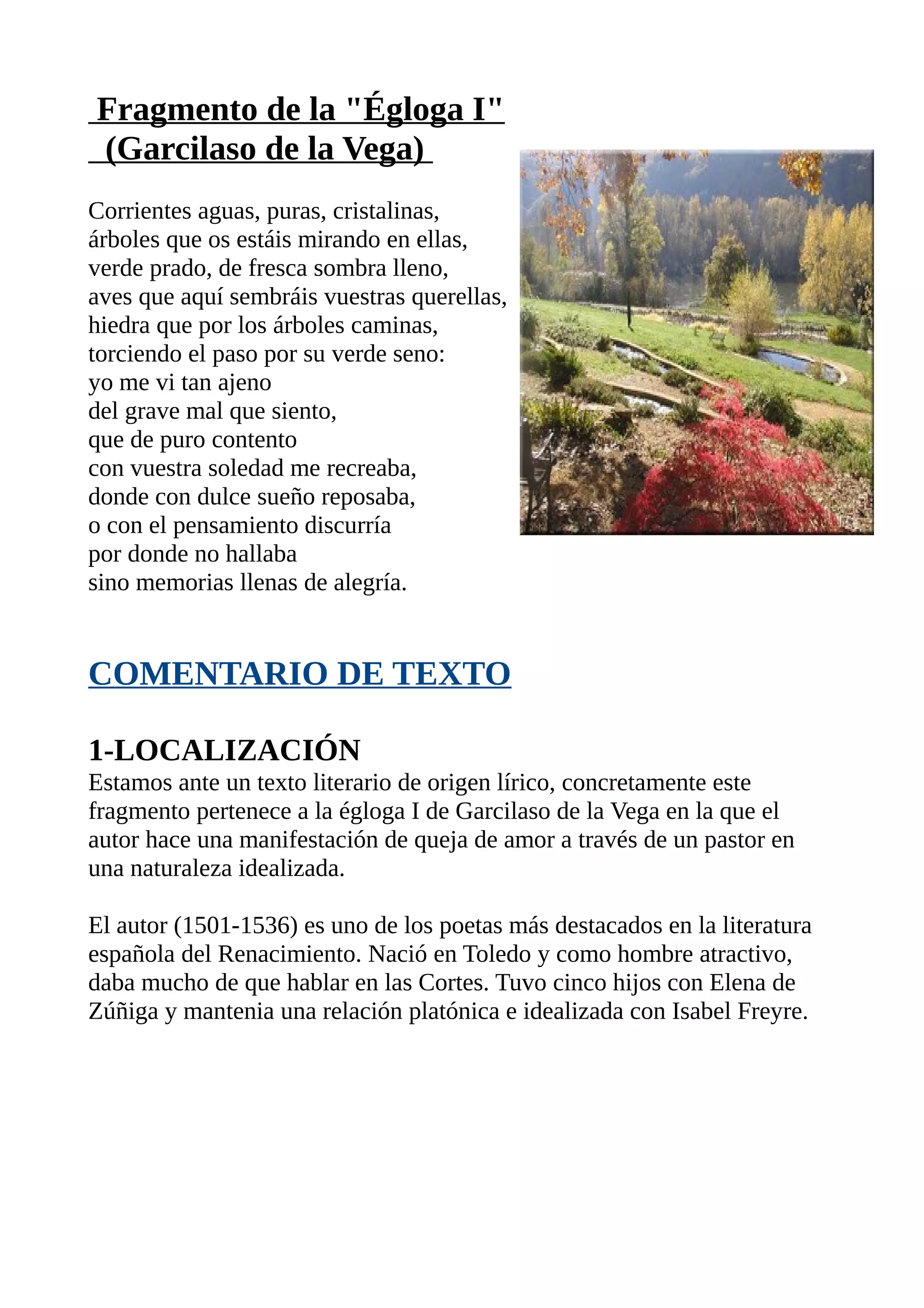 Comentario Égloga I de Garcilaso de la Vega | ODT