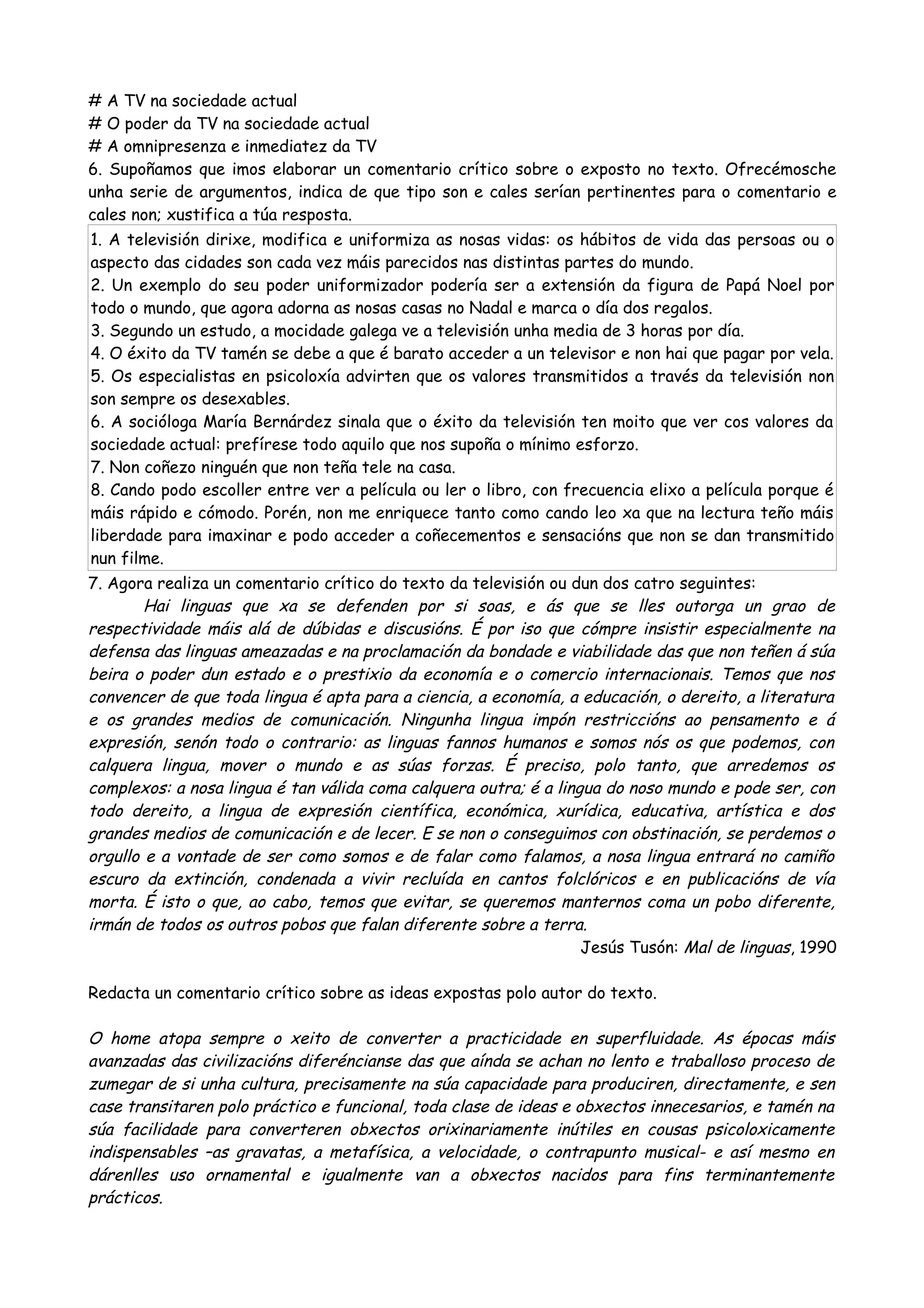 Comentario exercicios | PDF