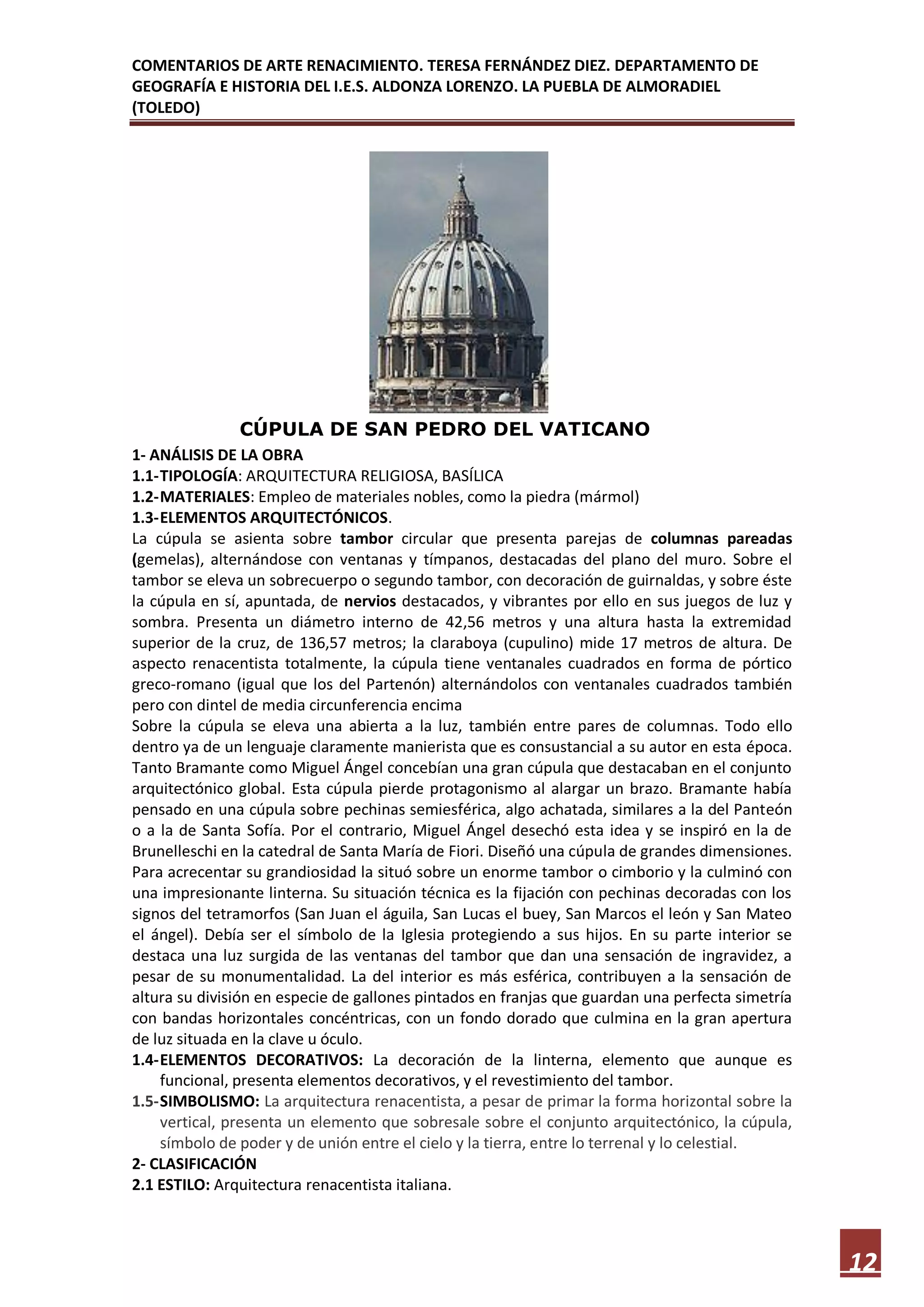 Comentarios láminas del arte renacimiento | PDF