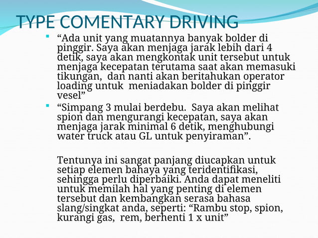 Driving light vehicle comentary for safety rules | PPT