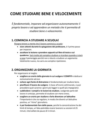 COME STUDIARE BENE E VELOCEMENTE | PDF