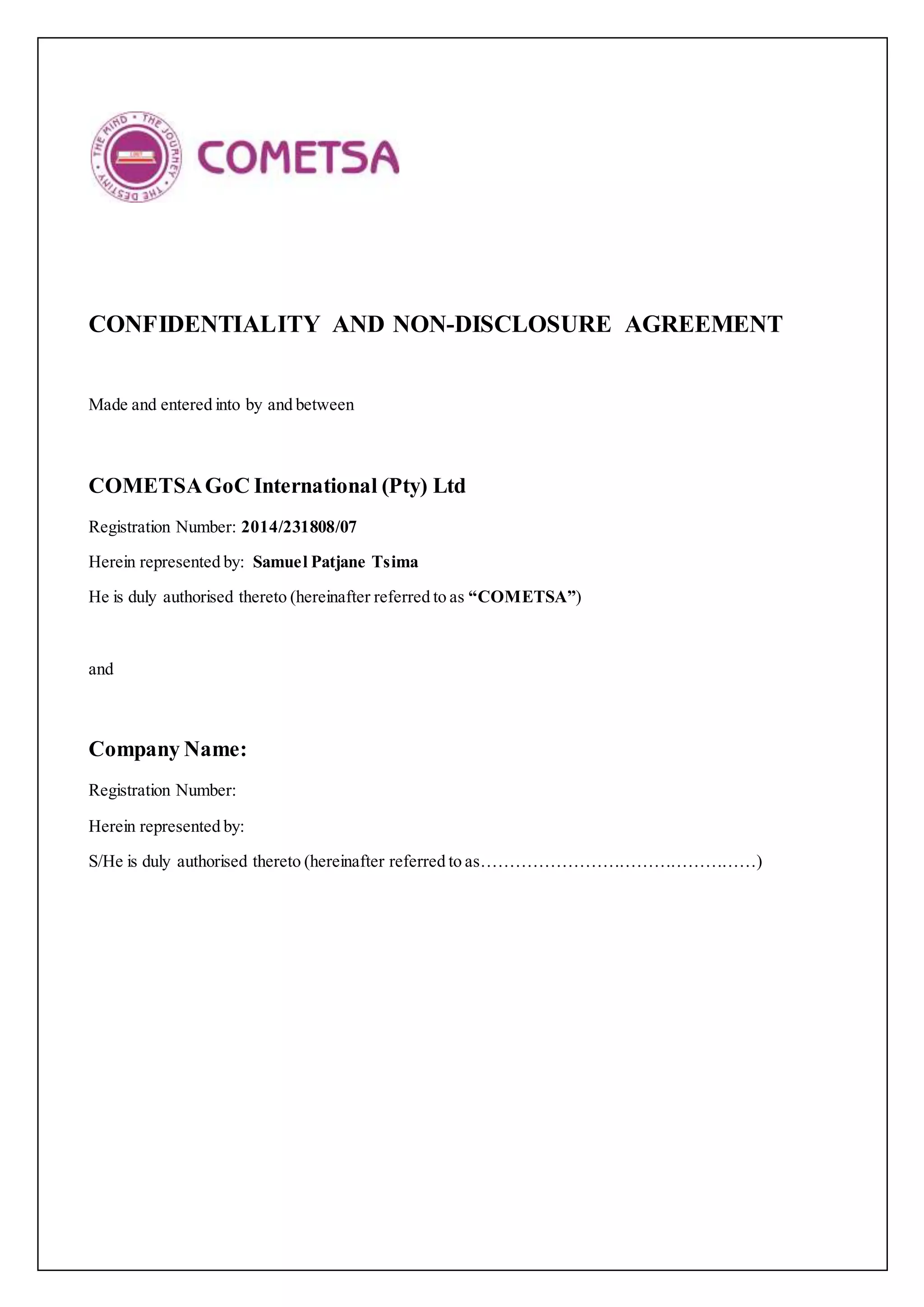 COMETSA NDA Form | PDF