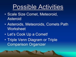 Comets Asteroids And Meteors Venn Diagram