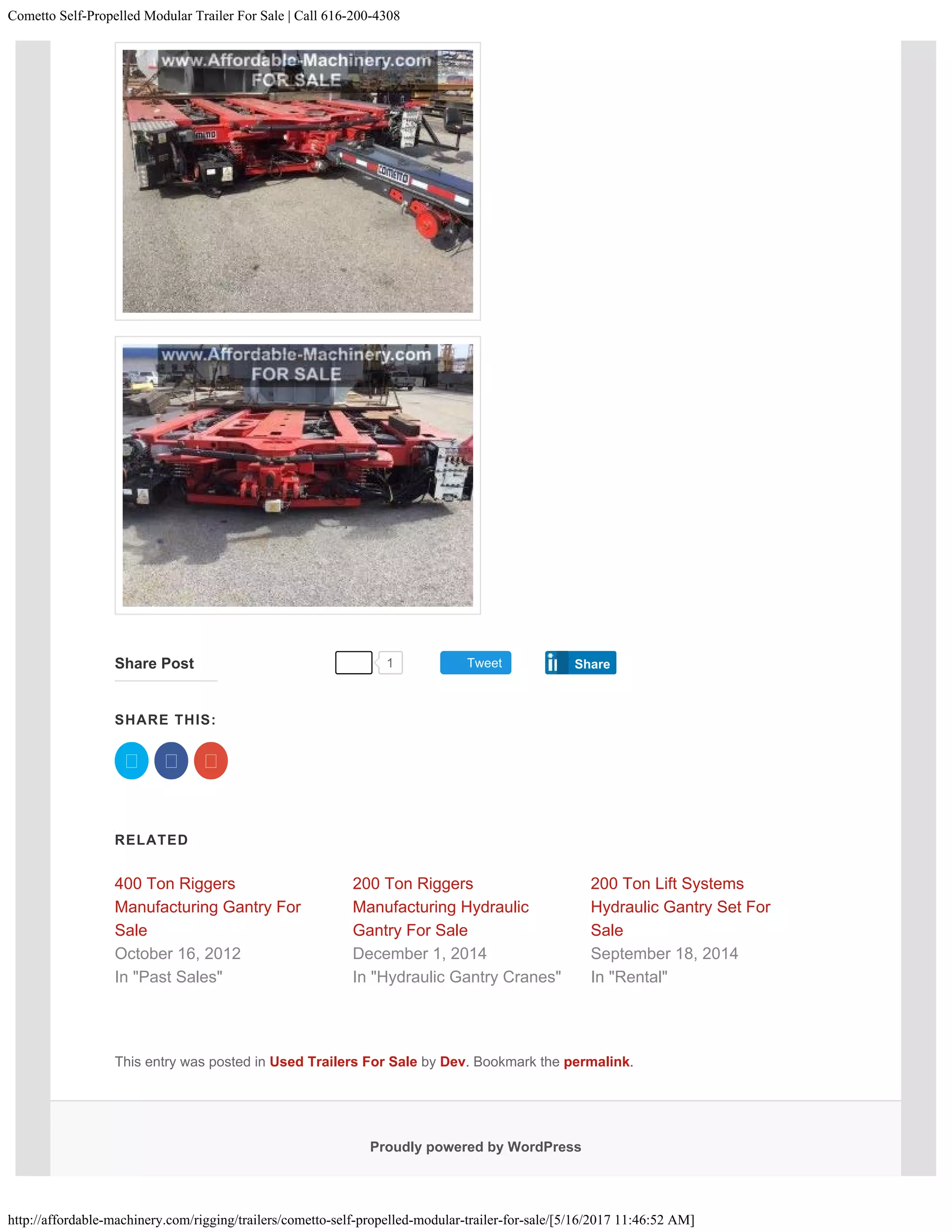 Cometto Self-Propelled Modular Trailer For Sale call 616-200-4308 | PDF