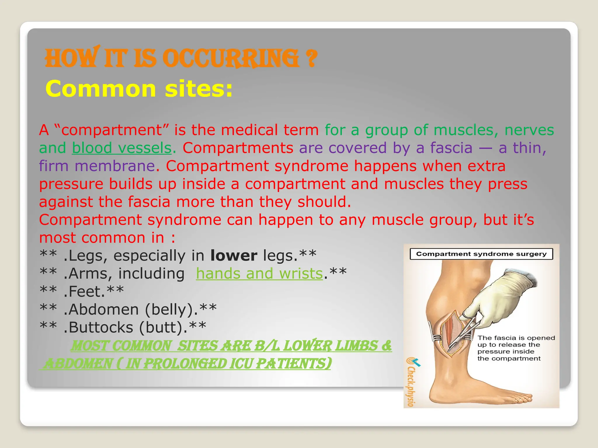 Compartment syndrome, meaning , types, causes , nursing management , murugesh.pptx