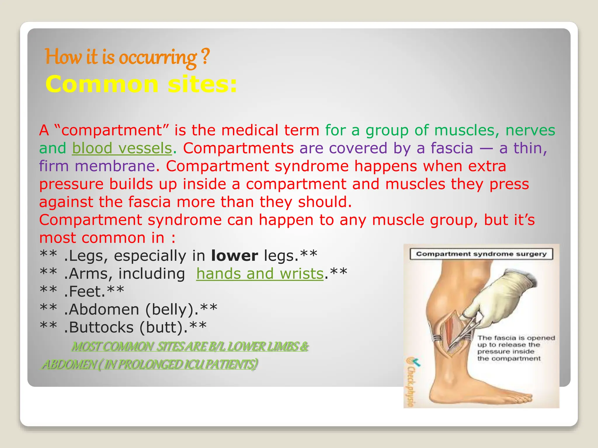 Compartment syndrome, meaning , types, causes , nursing management , murugesh (1).pptx ...