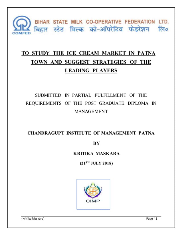 Comfed: A Report on Sudha Ice Cream in Patna | DOCX | Agriculture ...
