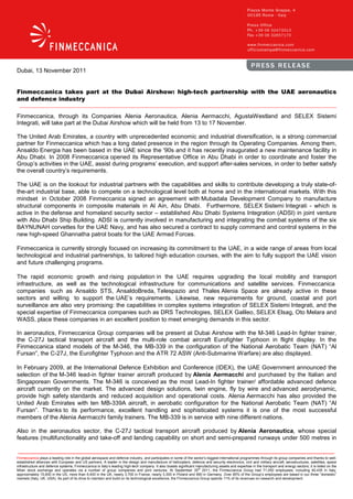 Finmeccanica takes part at the Dubai Airshow: high-tech partnership ...