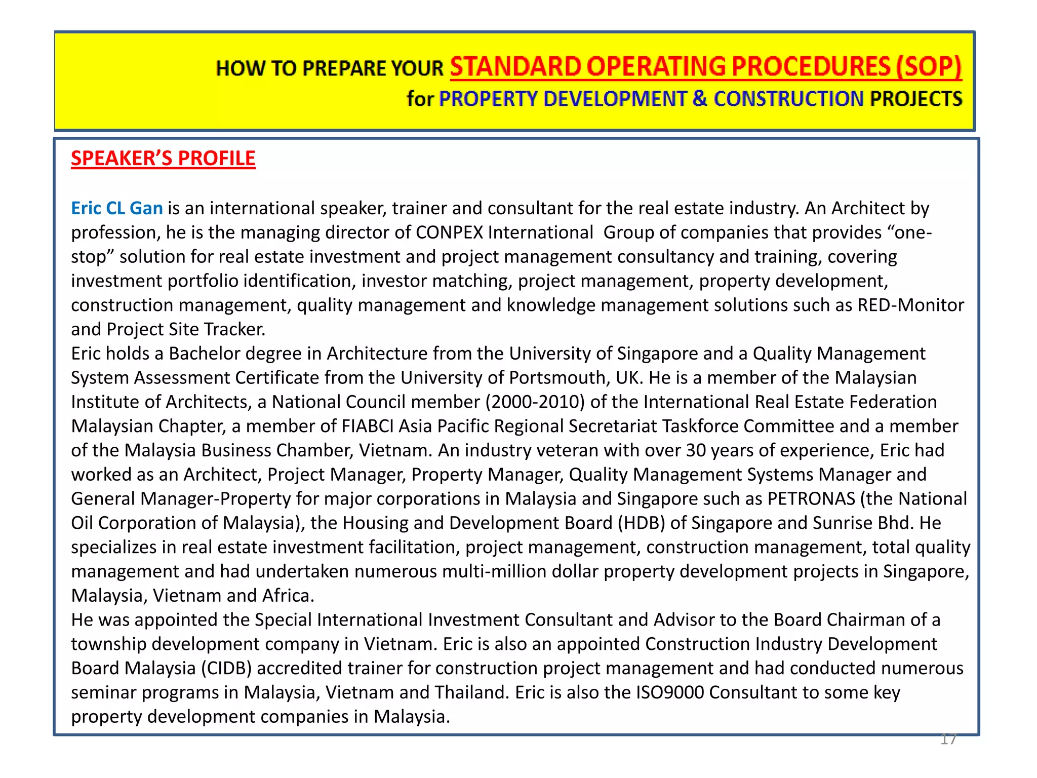 How to Prepare your SOP for Real Estate Developer & Contractor | PDF