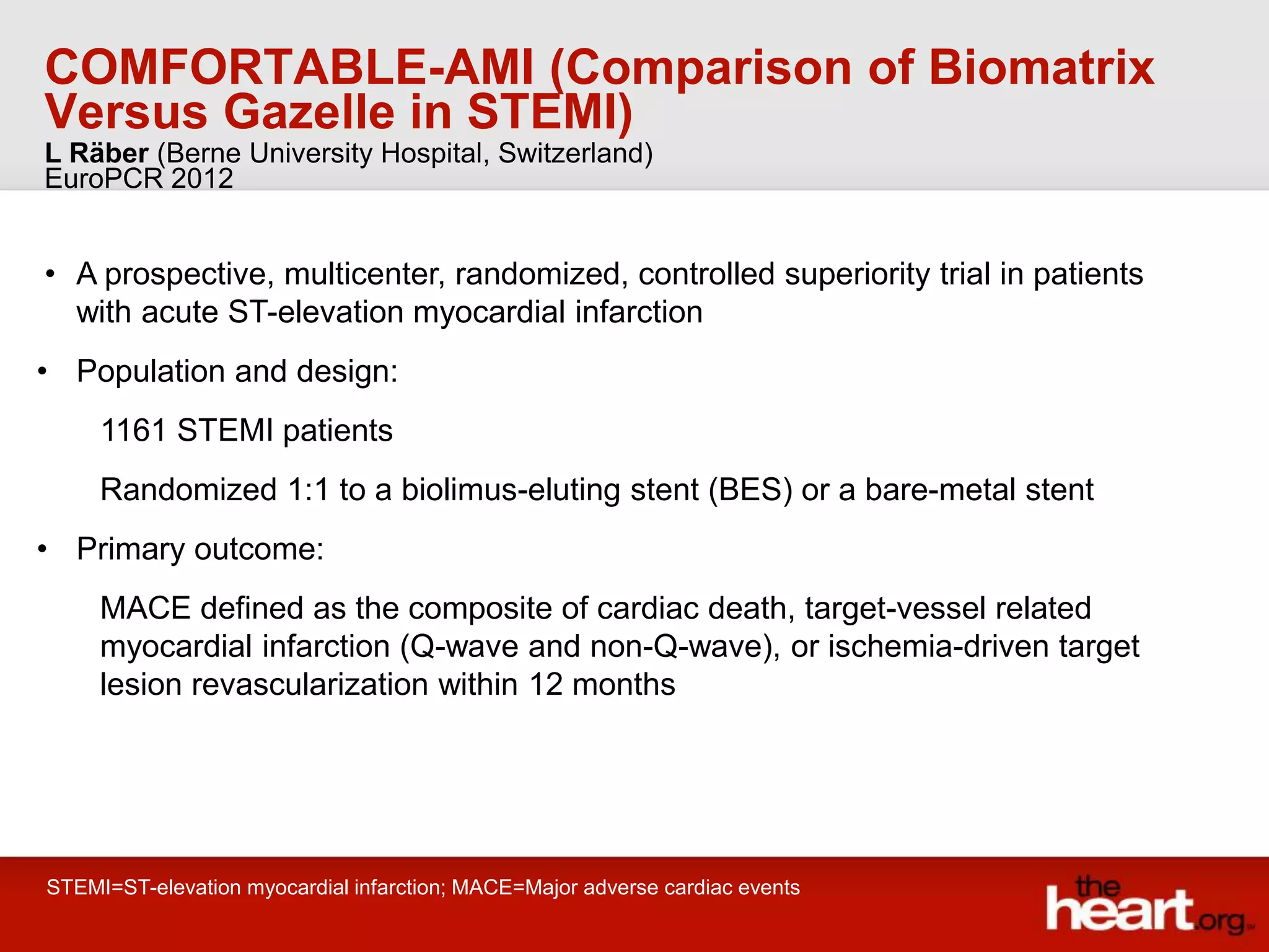 COMFORTABLE-AMI trial - Summary & Results | PDF | Heart and ...