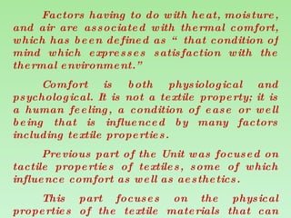Comfort properties of fabrics | PPT