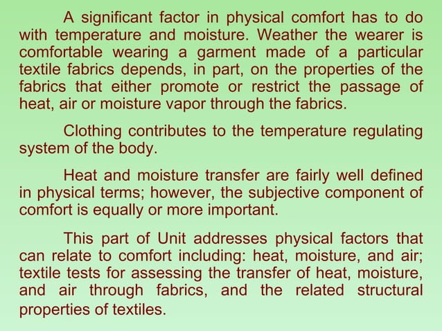Comfort properties of fabrics | PPT
