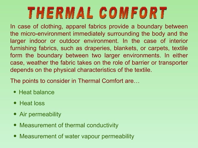Comfort properties of fabrics | PPT