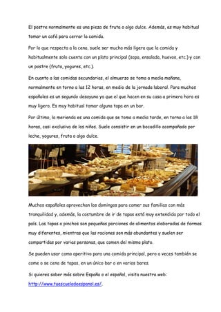 Aprender español: Las comidas en España (nivel básico) | PDF