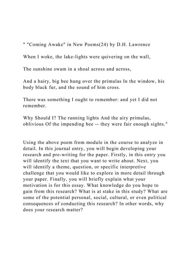 Coming Awake in New Poems(24) by D.H. Lawrence When I wo.docx
