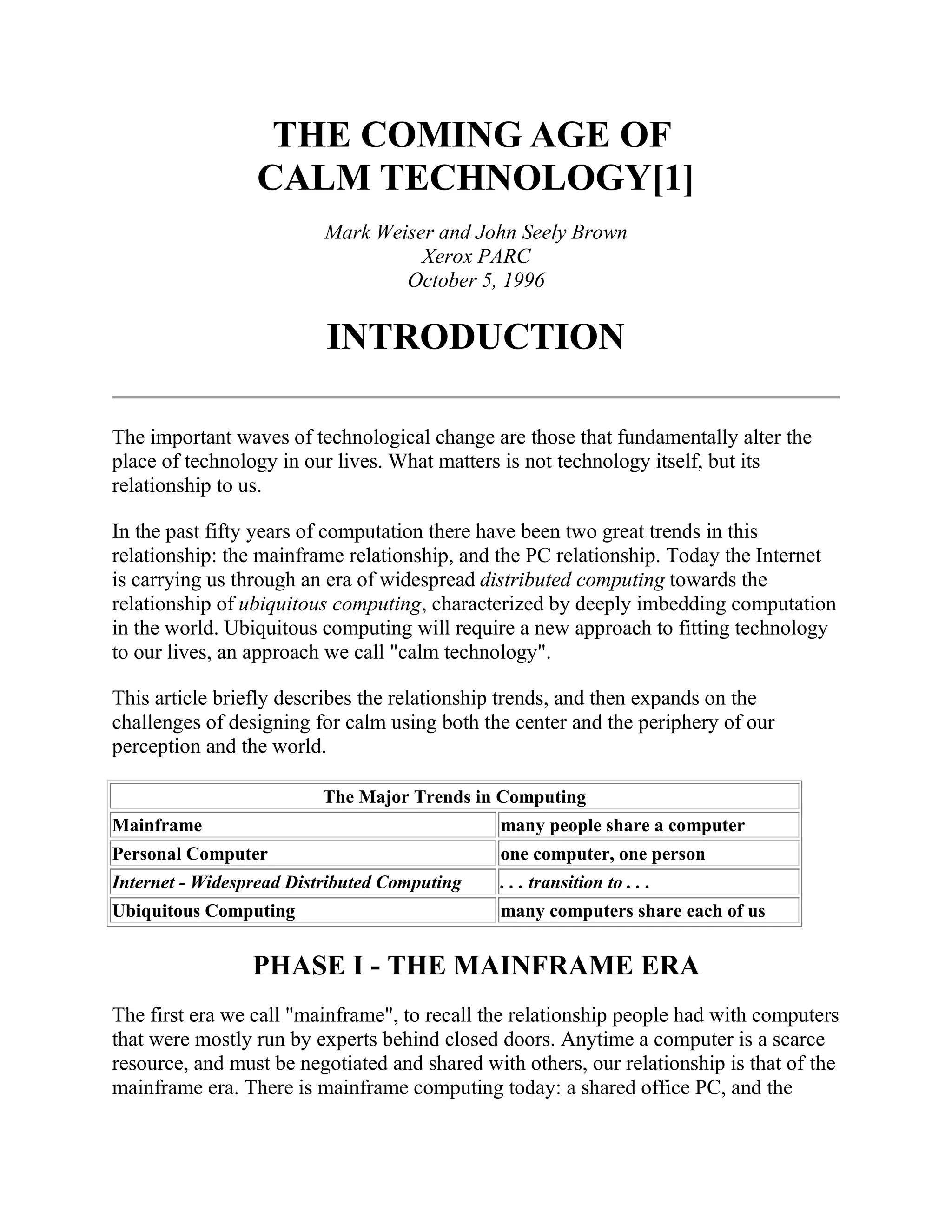 Coming Of Calm Technology | PDF