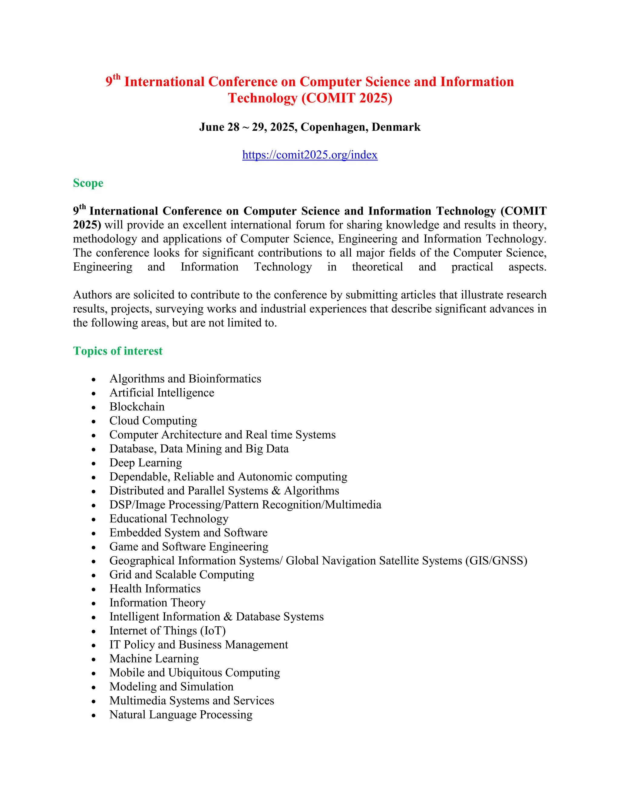 9th International Conference on Computer Science and Information Technology (COMIT 2025) | PDF