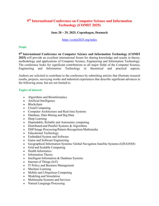 9th International Conference on Computer Science and Information Technology (COMIT 2025) | PDF