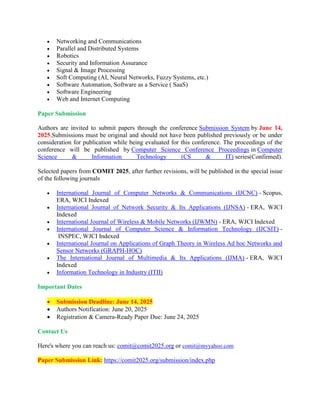 9th International Conference on Computer Science and Information Technology (COMIT 2025) | PDF
