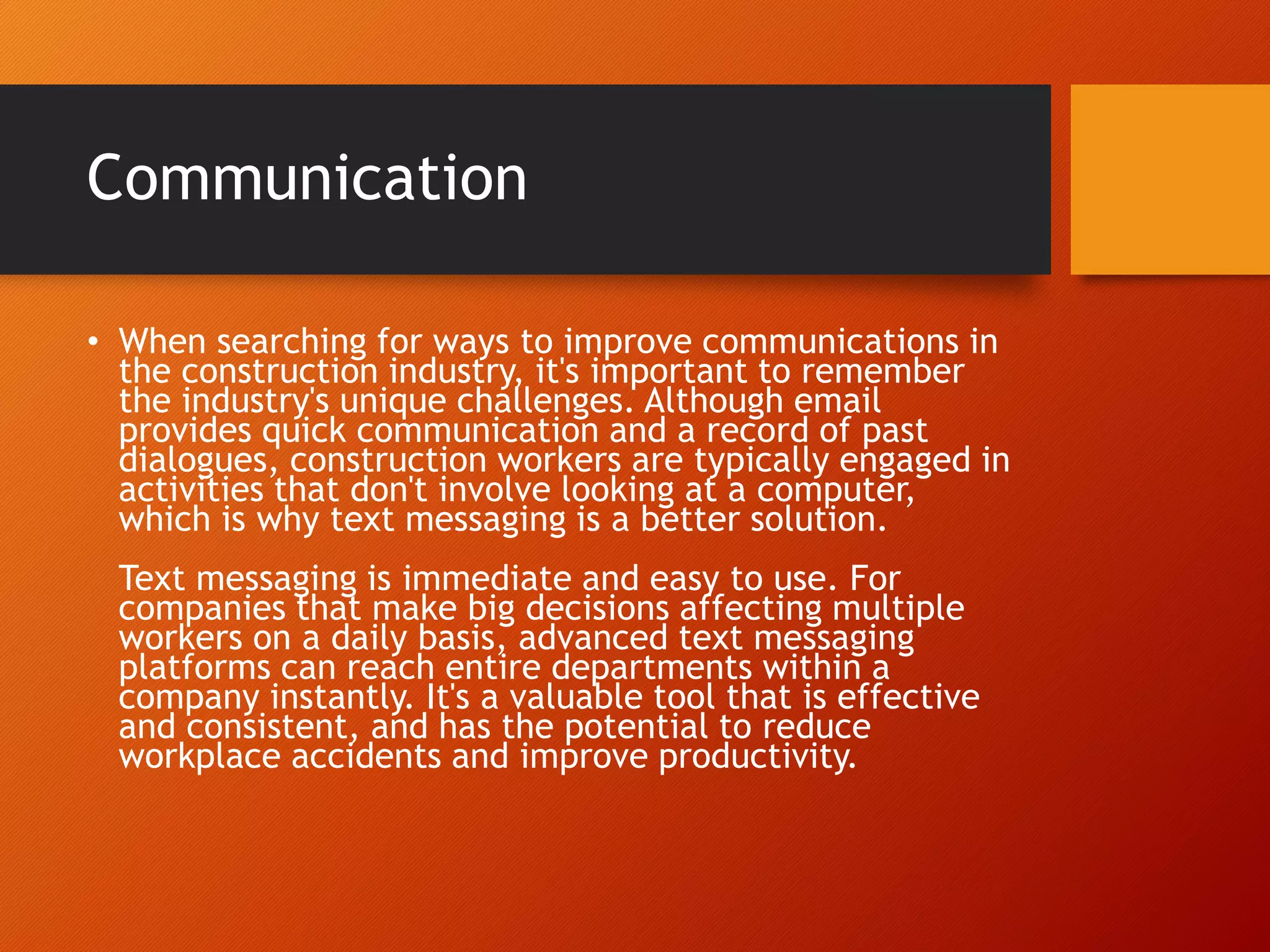 Using Communications to Improve Construction Costs and Safety | PPTX