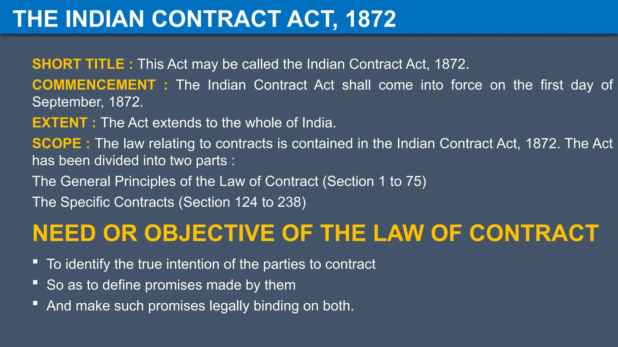 formation of contract act 1872 and its objectives | PPTX