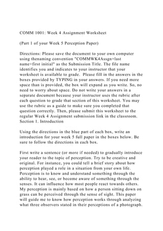 COMM 1001 Week 4 Assignment Worksheet(Part 1 of your Week 5 P.docx