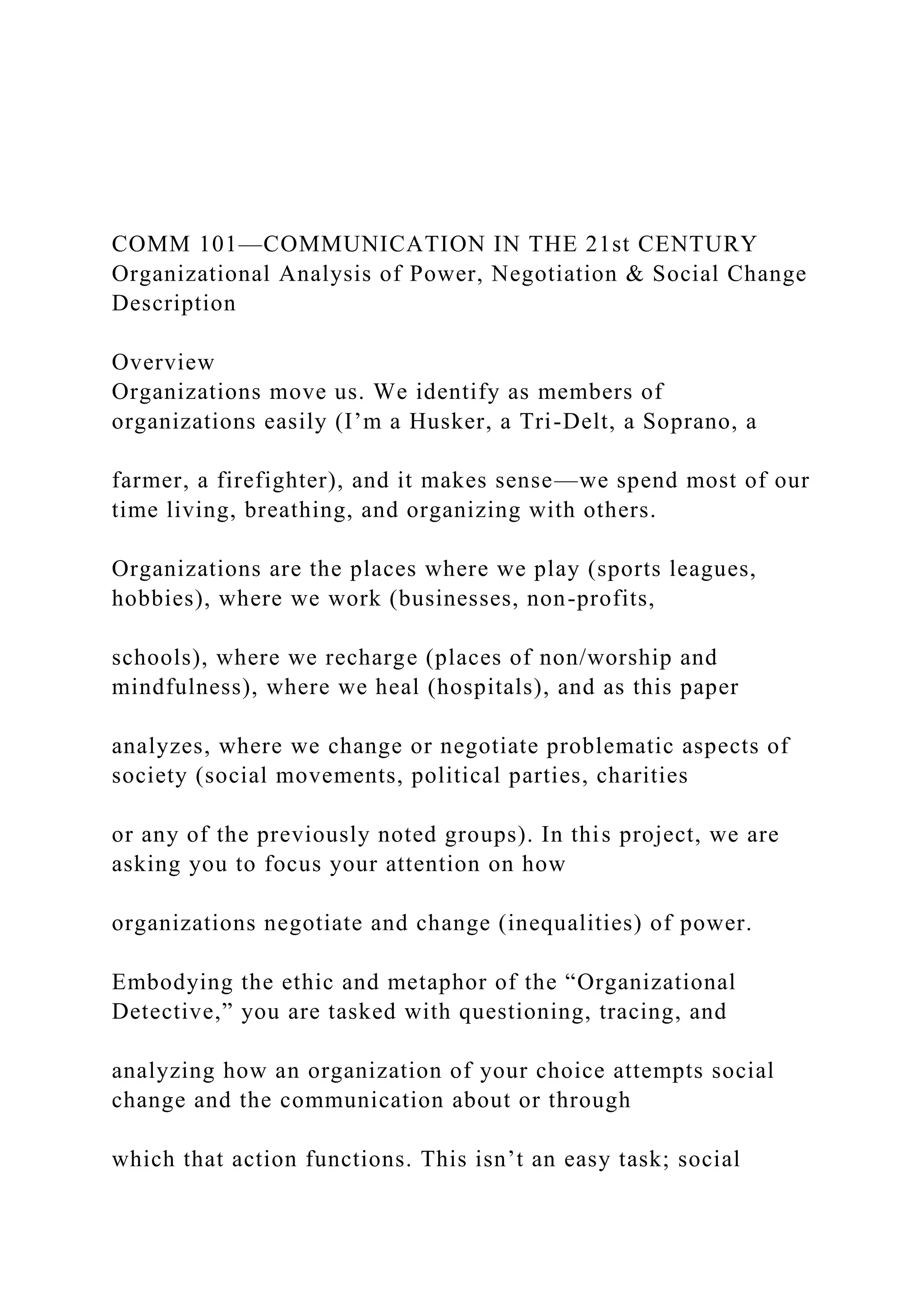 COMM 101—COMMUNICATION IN THE 21st CENTURY Organizational An.docx