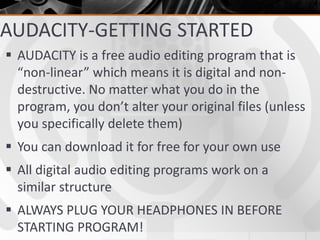 WCC COMM 106 post production-audacity 101-audio editing exercise part #1 LUTHER | PPT