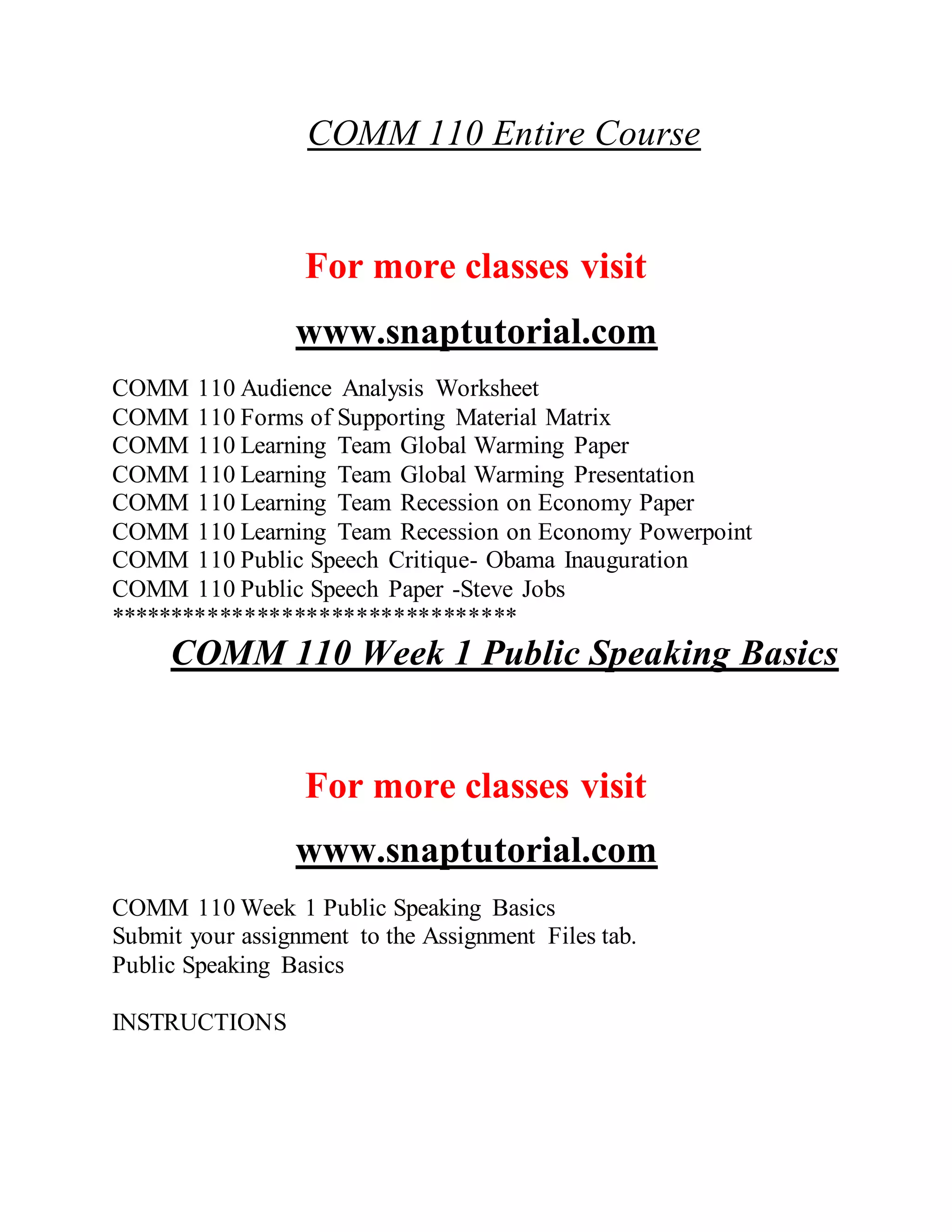 COMM 110 Education Redefined / snaptutorial.com