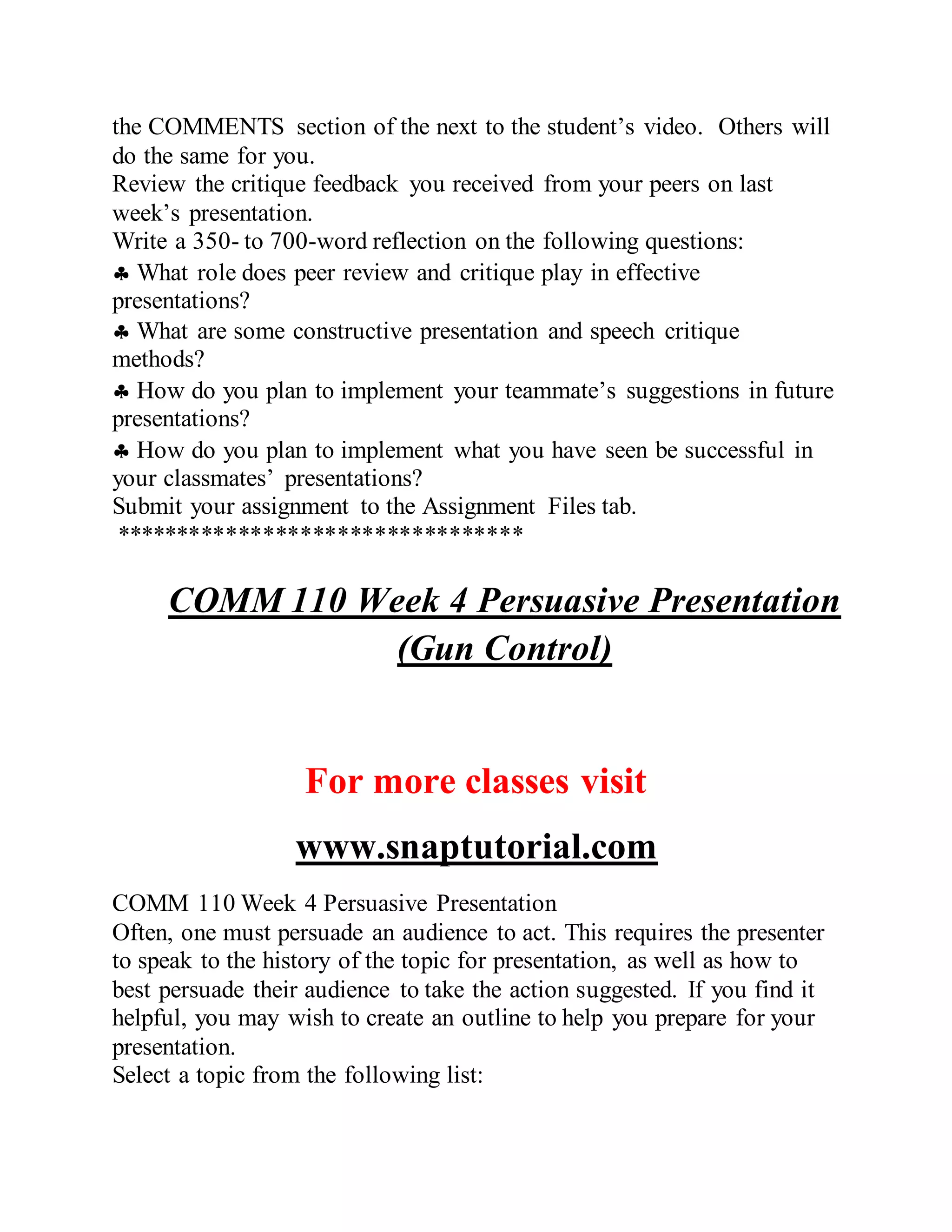 COMM 110 Education Redefined / snaptutorial.com