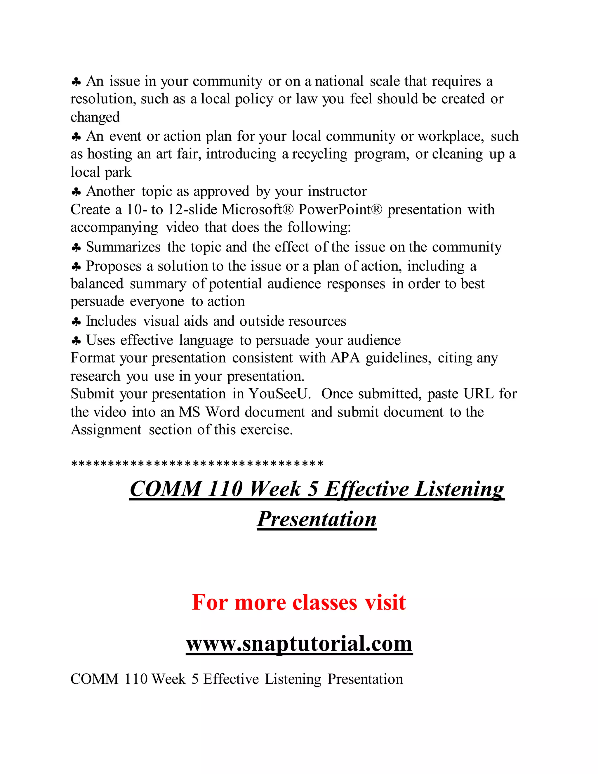 COMM 110 Education Redefined / snaptutorial.com