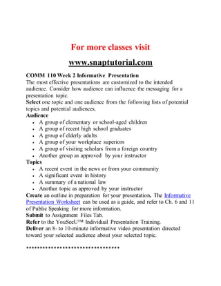 COMM 110 Education Redefined / snaptutorial.com