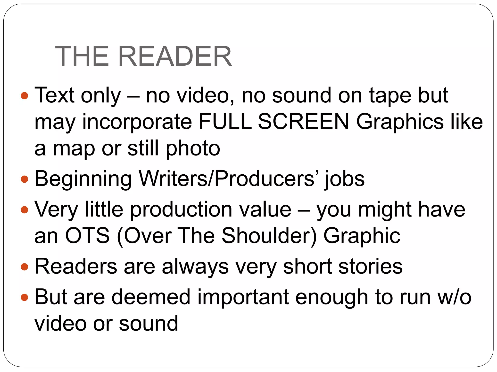 COMM 118 BASIC TV NEWS STORY FORMS | PPTX