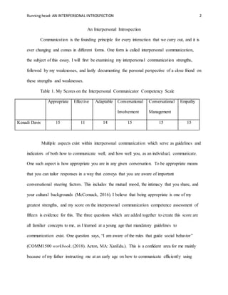 Interpersonal Communication Self Analysis | DOCX
