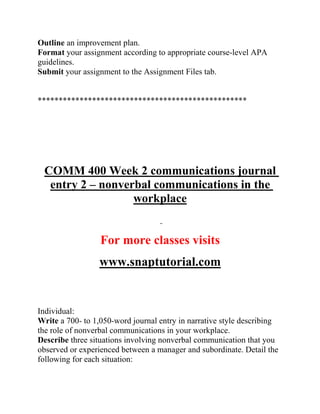 COMM 400 Effective Communication / snaptutorial.com