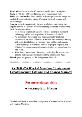 COMM 400 Education Organization - snaptutorial.com