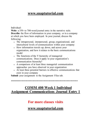COMM 400 Education Organization - snaptutorial.com