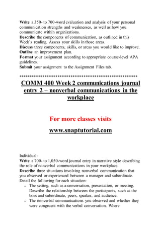 COMM 400 Education Organization - snaptutorial.com