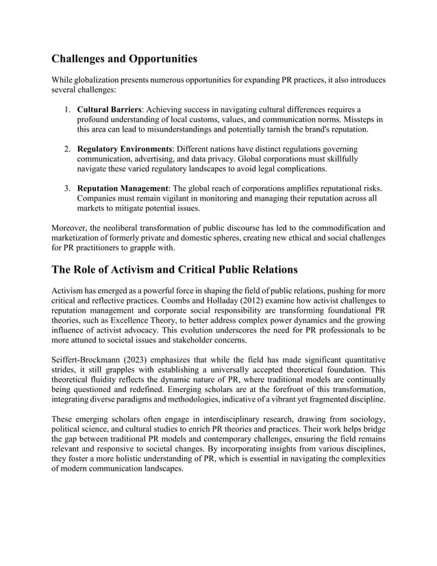 Impact of globalization on public relations practices and communication strategies. | DOCX ...