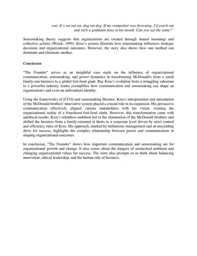 Analyzing "The Founder" Movie Through the Lens of CCO and Sensemaking ...