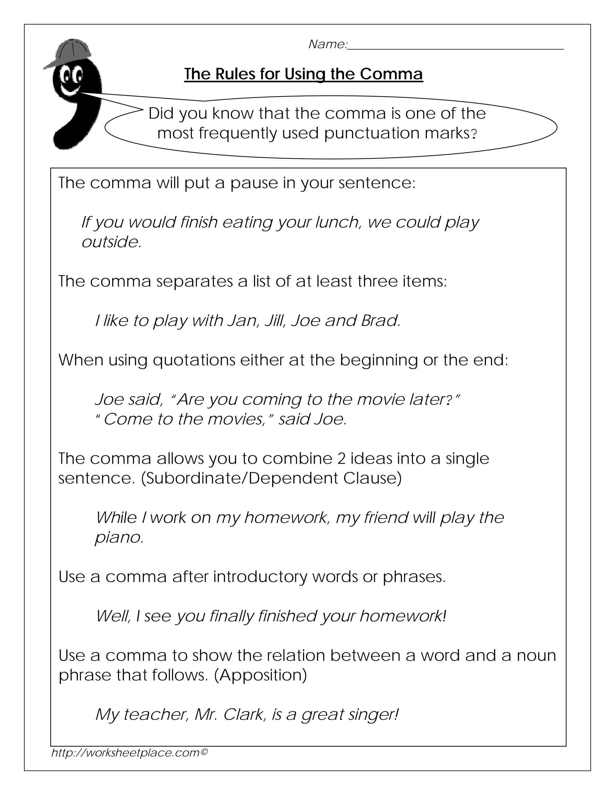 comma rules | PDF
